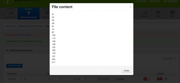 Exclude a List of Products From Your Data Feed